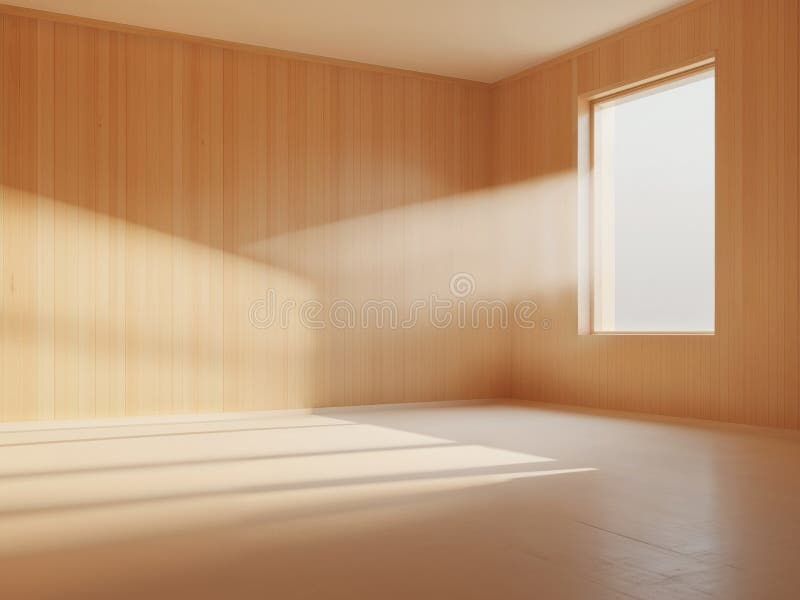 Empty Room with Wooden Walls and Sunlight. Stock Image - Image of ...