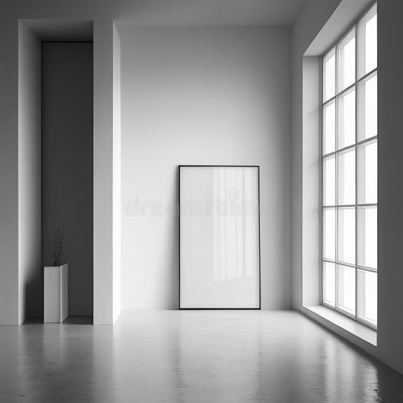 AI Generated. Empty Vertical Frame with Reflective Glass on Minimalist ...
