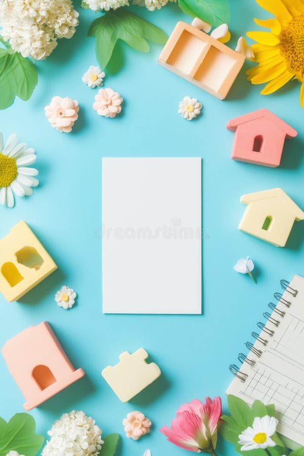 AI-generated Empty White Message Card Surrounded by House Figures ...