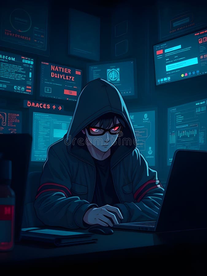 AI-generated Enigmatic Anime Hacker in a Dark Room, Illuminated by ...