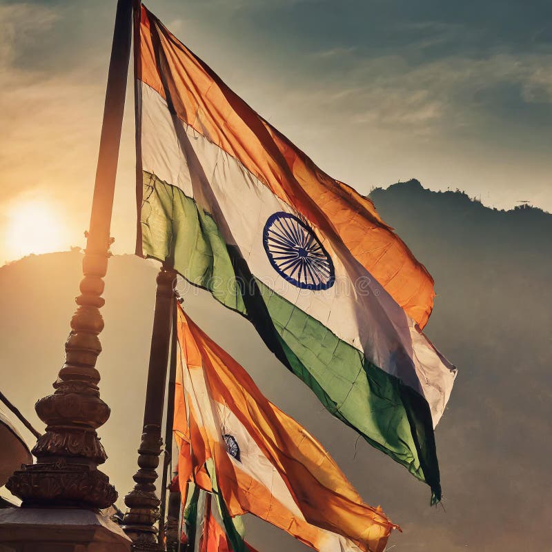 Ai Generated an Evening Time Indian Flags Waving Stock Image - Image of ...