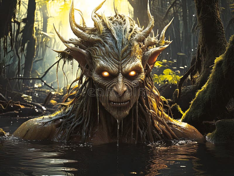 AI Generated Evil Tree Elf in Murky Woodland Lagoon Stock Illustration ...