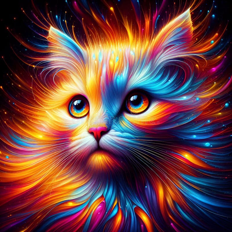 AI-generated: Exploding Colors Cat Stock Illustration - Illustration of ...