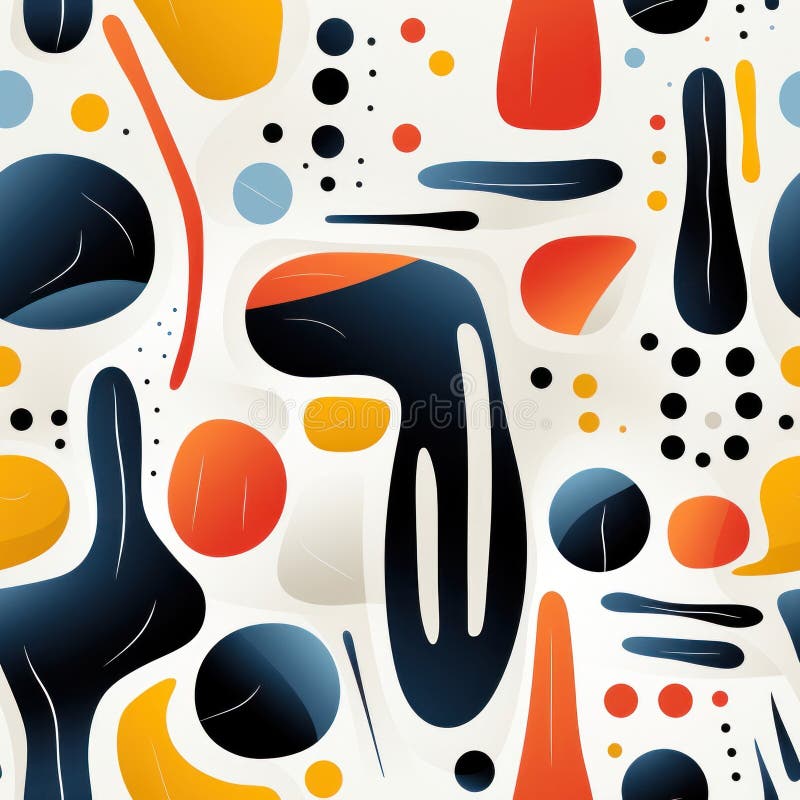 Negative Space in a Retro Line Art Seamless Pattern, Incorporating Bold ...