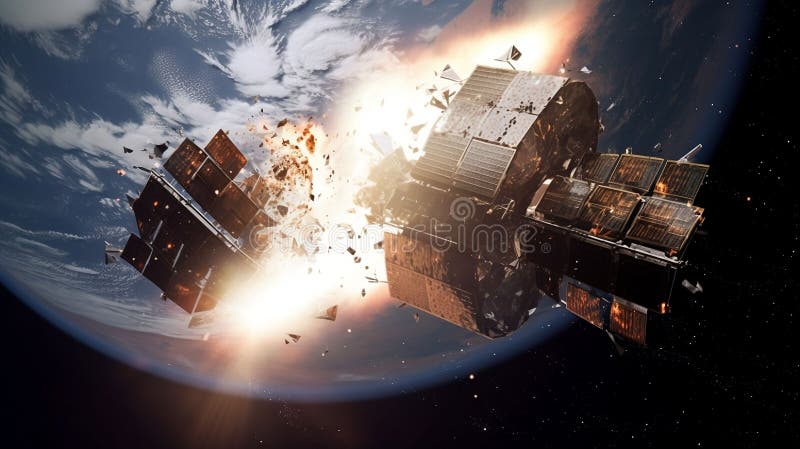 AI Generated Explosion of Satellite in Space Stock Illustration ...