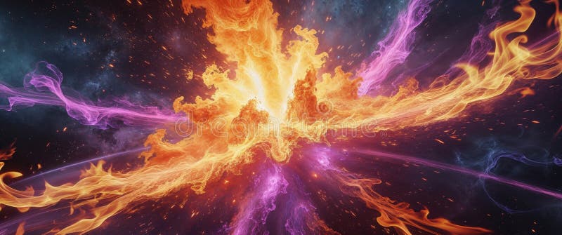 Explosive Eruption of Cosmic Flames Outer Space Digital Art Abstract ...