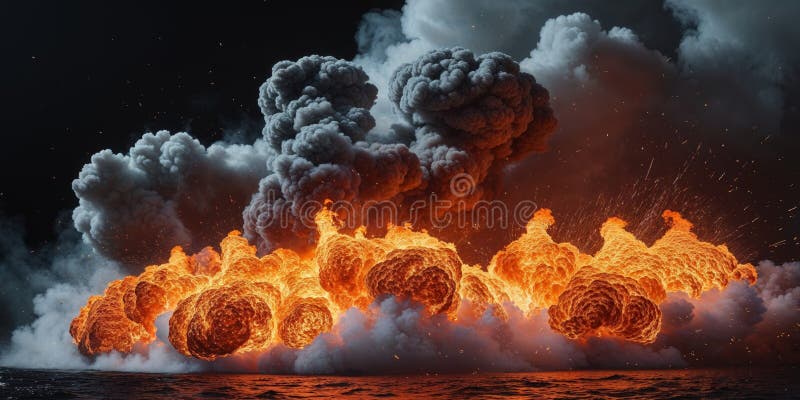 Explosive Fireball Eruption with Bright Orange Flames and Thick Smoke ...