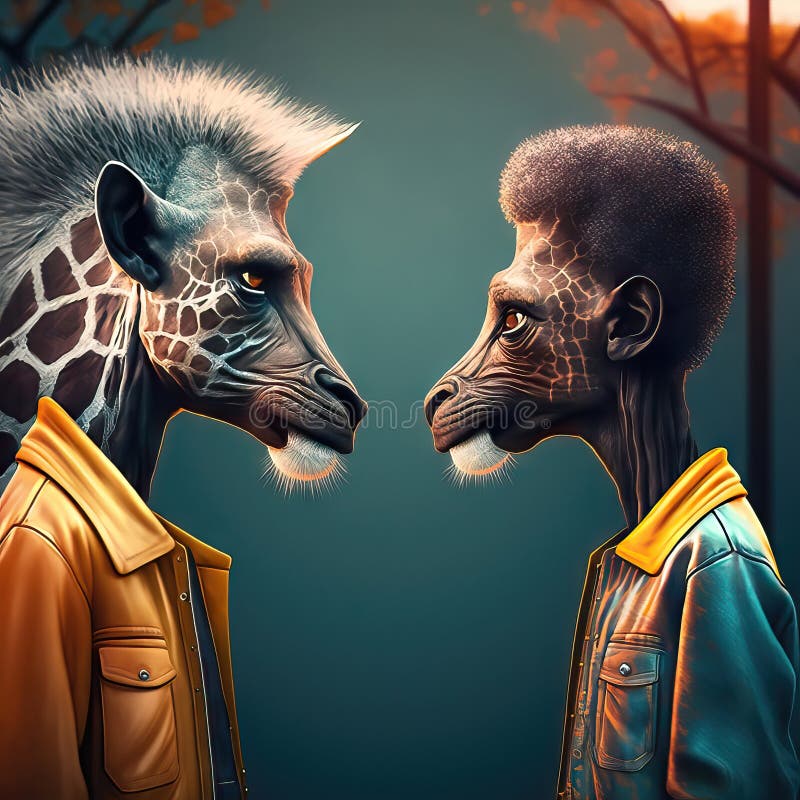 AI Generated Fantastic African Animals Face To Face Stock Illustration ...