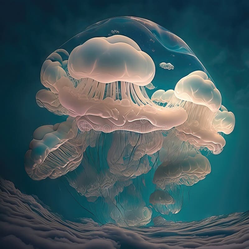 AI Generated Fantasy Clouds in the Blue Sky in the Shape of Jelly Fish ...