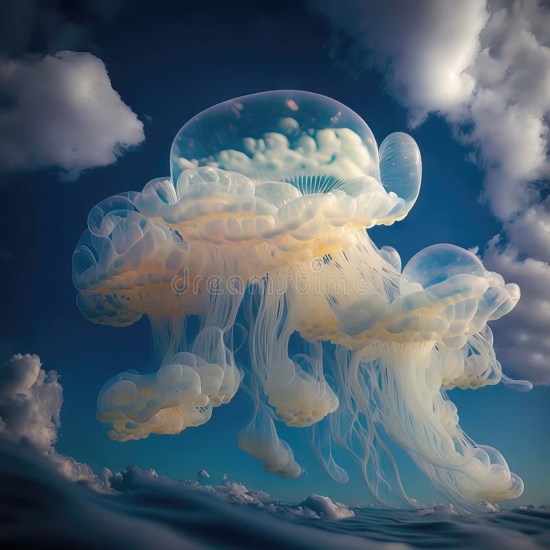 AI Generated Fantasy Clouds in the Blue Sky in the Shape of Jelly Fish ...