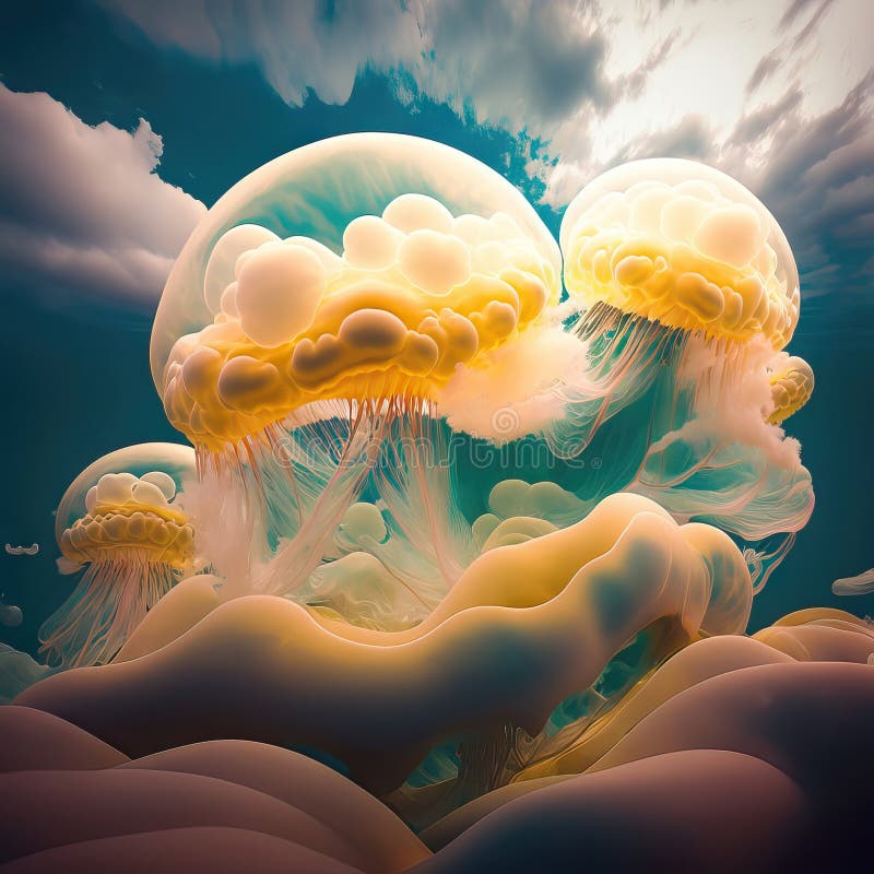 AI Generated Fantasy Clouds in the Blue Sky in the Shape of Jelly Fish ...