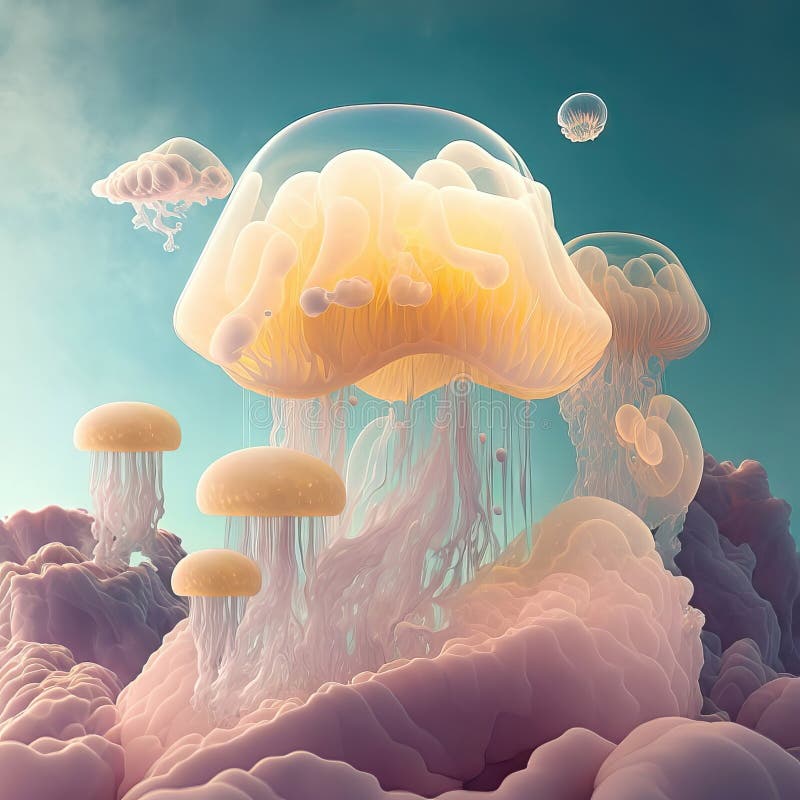 AI Generated Fantasy Clouds in the Blue Sky in the Shape of Jelly Fish ...