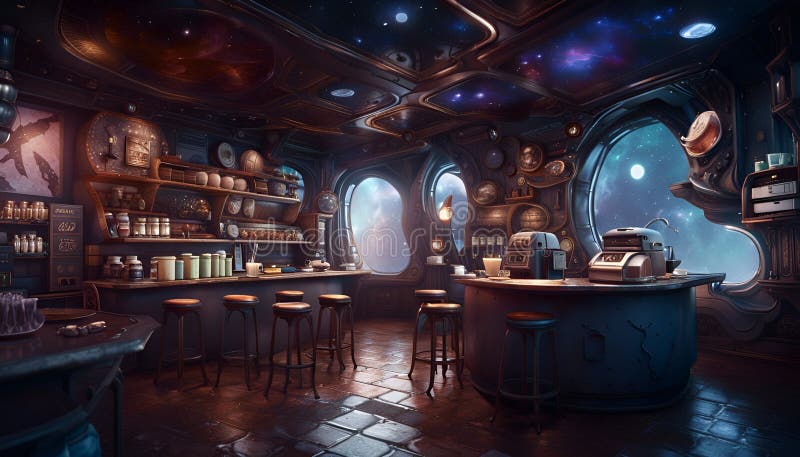 AI Generated Fantasy Space Cafe Stock Illustration - Illustration of ...