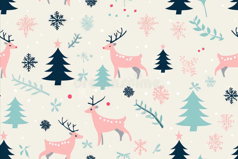 Seamless Pattern - Cute Winter Pattern with Pink Reindeer, Snowflakes ...