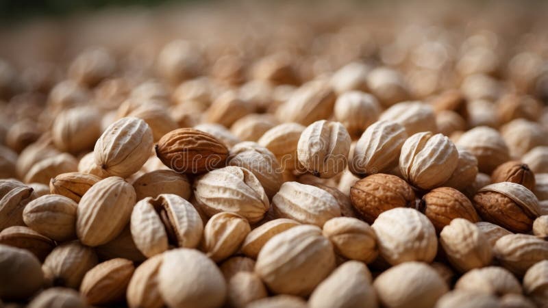 Field Depth White Full Background Nuts Peanuts Heap. Stock Photo ...