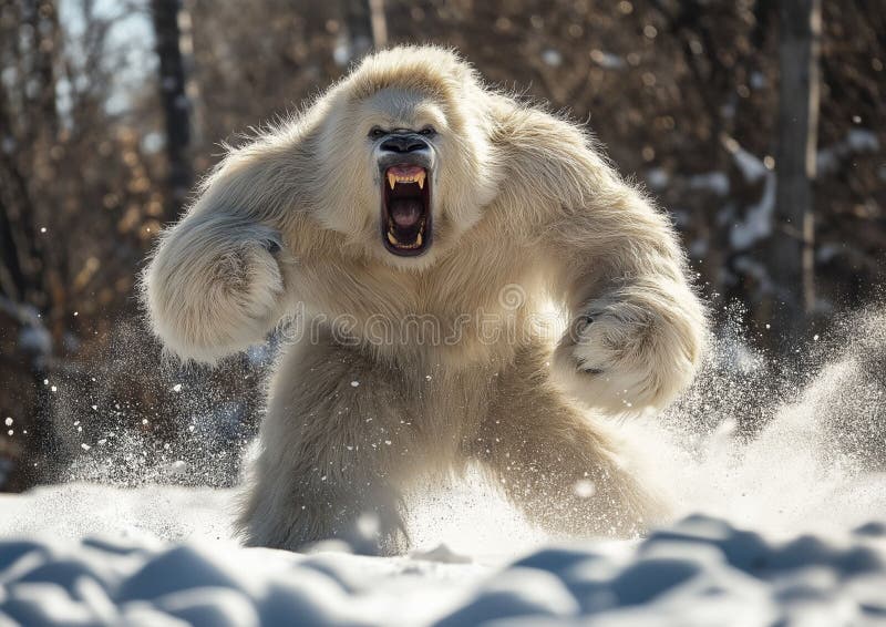 Fierce Yeti Roaring in Snowy Forest Stock Image - Image of snow, wild ...