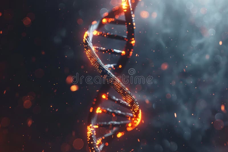 Fiery Orange DNA Helix Emerging from Darkness, Symbolizing the Power ...