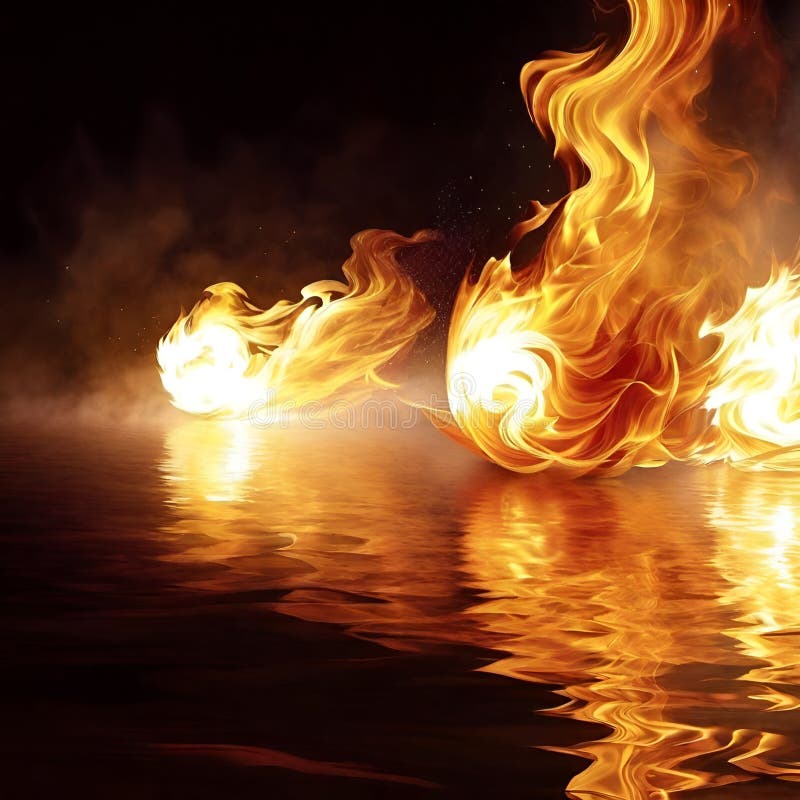 AI Generated Fire Flames Dancing on Water Body Stock Image - Image of ...