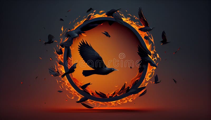 Crows in Orange Circle Frame, Made with Generative AI Stock ...