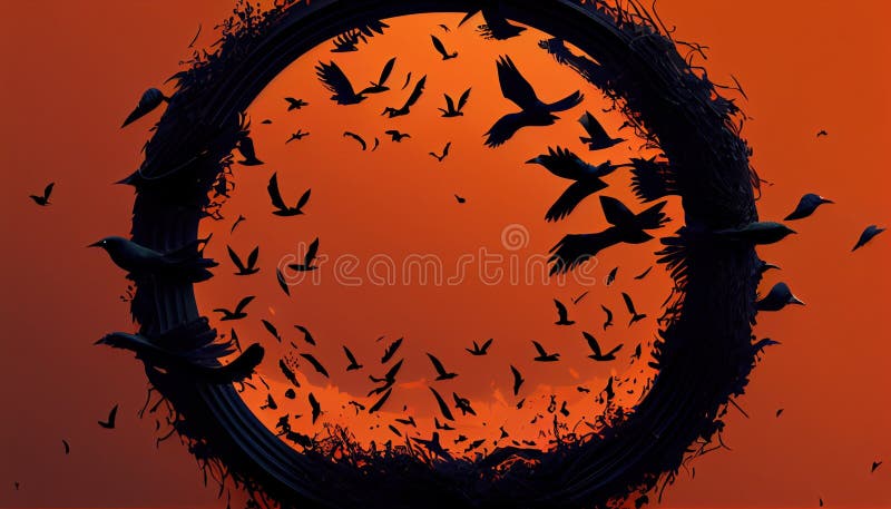 Crows in Orange Circle Frame, Made with Generative AI Stock ...