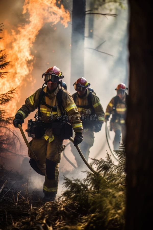AI Generated Firefighters Fighting a Fire in a Forest Stock ...