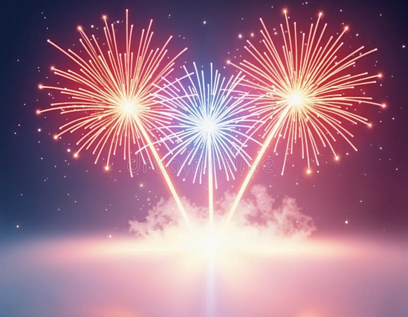 Fireworks Exploding on the Sky Over the Water with Stars and Smoke ...