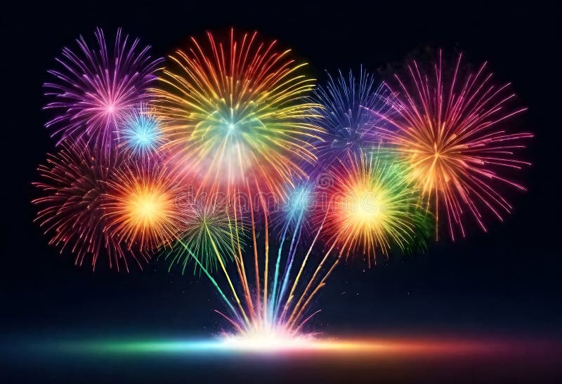 Fireworks are Seen in the Sky with Rainbow Colored Fireworks Stock ...