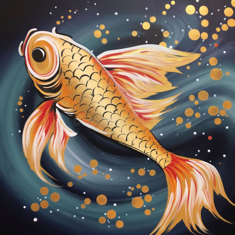 AI Generated Fish with Golden Bubbles Stock Illustration - Illustration ...