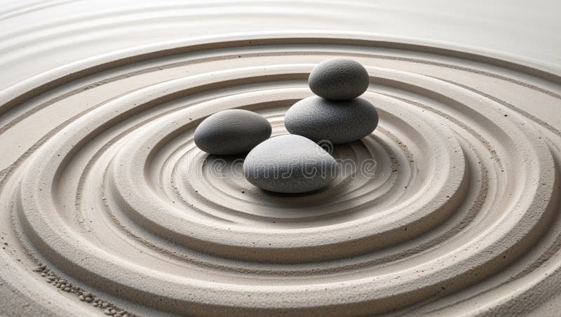 Five Gray Stones Balanced in Concentric Sand Circles. Stock Photo ...