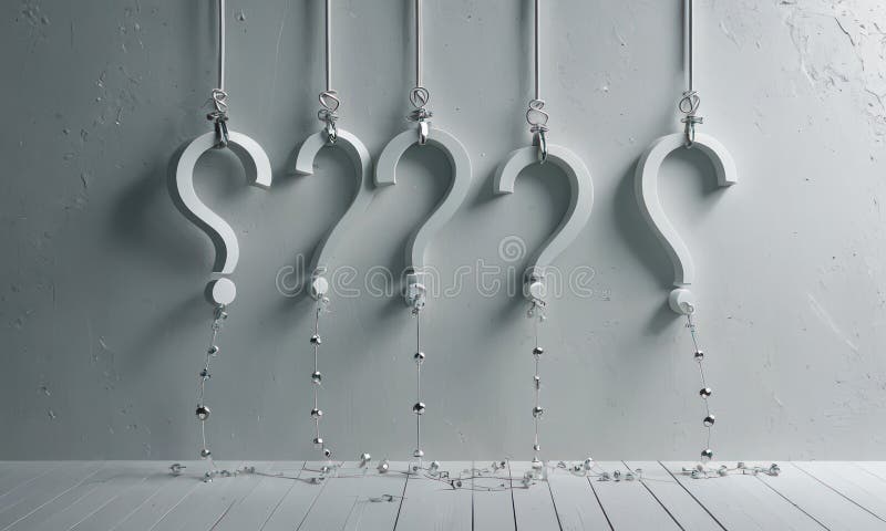 A White Question Mark is Hanging from a Hook on the Wall. Stock ...