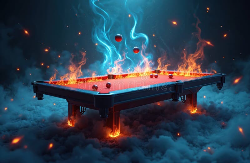 AI Generated Flaming Black Pool Table Illustration with Levitating ...