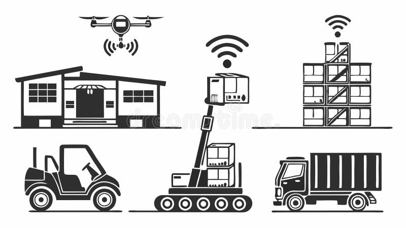 AI Generated Flat Icons Silhouettes of AI Logistics, Autonomous Trucks ...