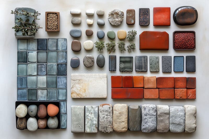 Assorted Natural Stones and Tiles Flat Lay. Stock Image - Image of ...