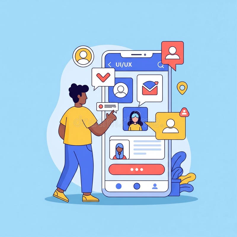 AI-Generated Flat Vector Illustration of UI/UX Mobile Interface Concept Stock Illustration ...