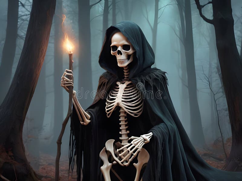 Eerie Skeletal Witch with Spectral Glow in Haunted Woods Stock ...