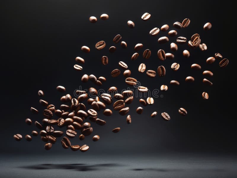 Floating Aromatic Coffee Beans in Motion with Dark Background Stock ...