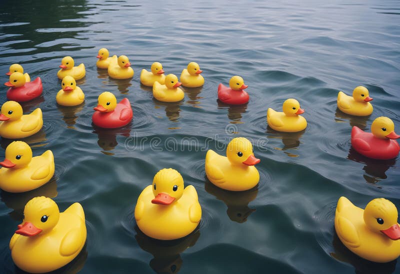 Floating Rubber Ducks in a Body of Water with Waves Stock Illustration ...
