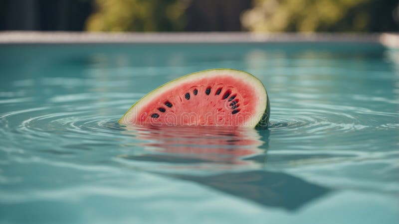 Floating Watermelon Slice in a Turquoise Pool Refreshing Summer Scene ...