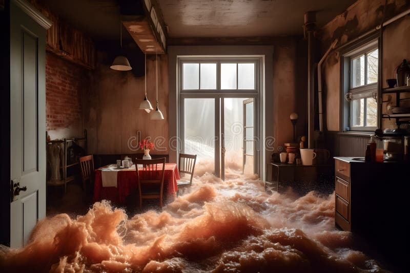 AI Generated Flood in Home with Furniture Stock Illustration ...