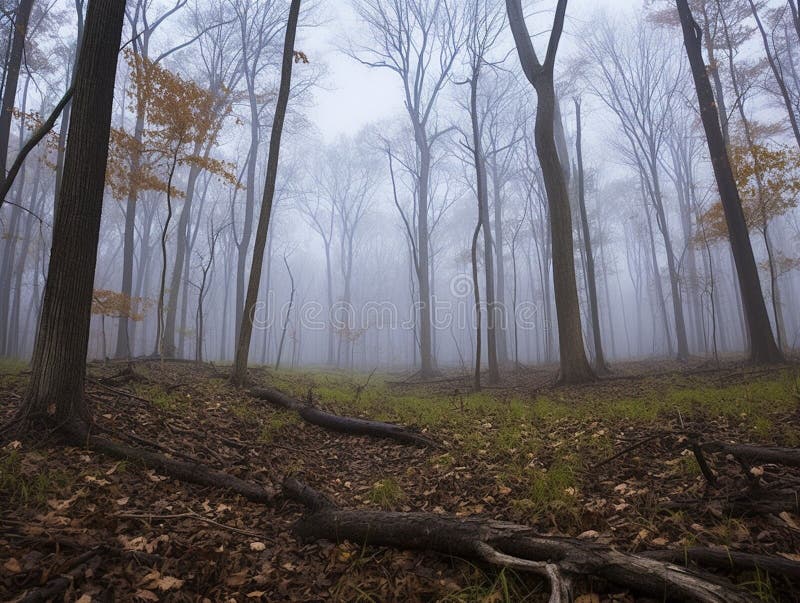 AI Generated Forest Scene with Large Trees Stock Illustration ...