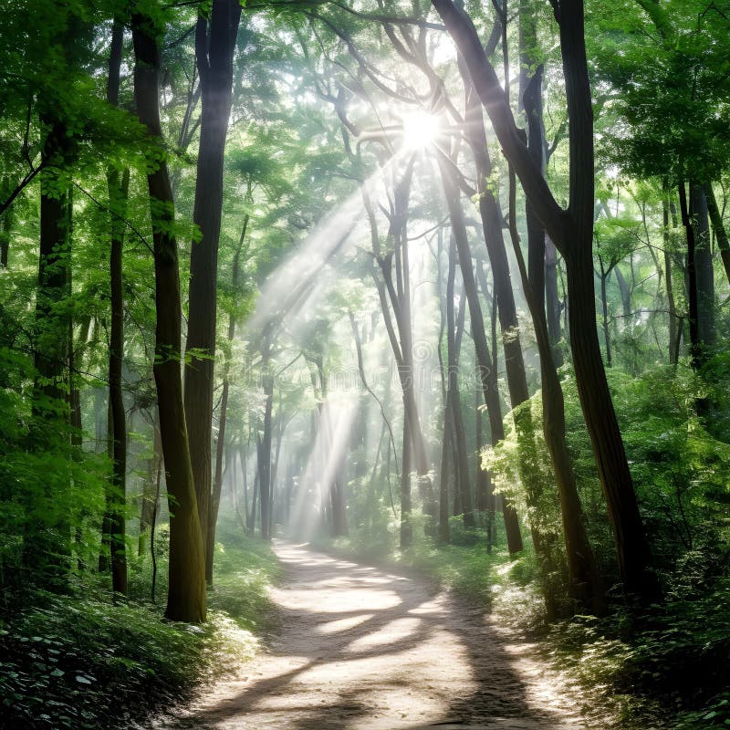 AI Generated Forest Surrounded by Dense Trees Stock Photo - Image of ...