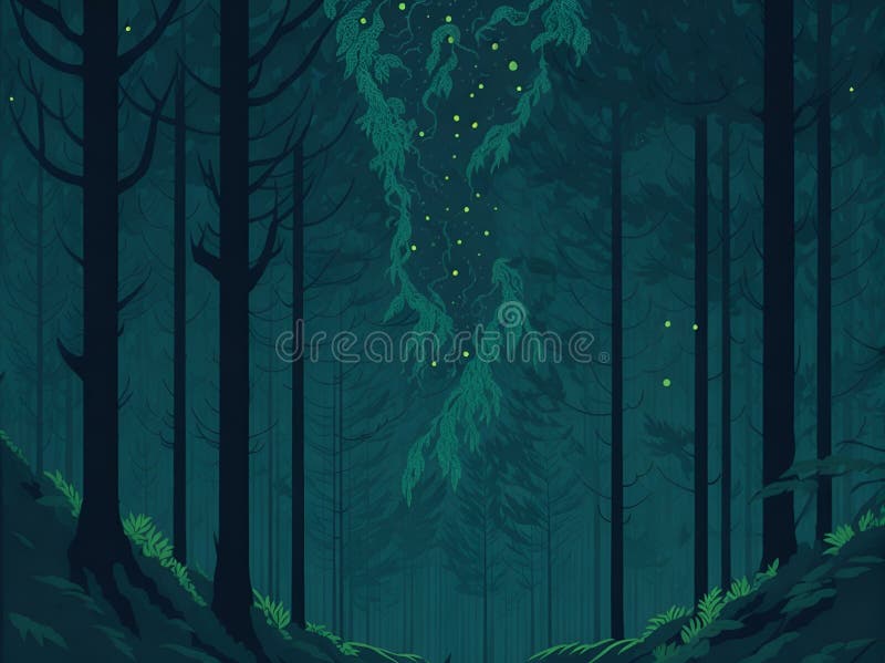 AI Generated Forest Surrounded by Tall Trees Stock Illustration ...