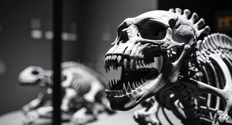 Fossilized Beast Skeleton Model with Open Mouth on Display Stock Image ...
