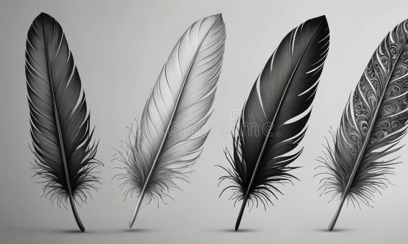 Four Feathers are Shown in a Row, Each with a Different Color. Stock ...