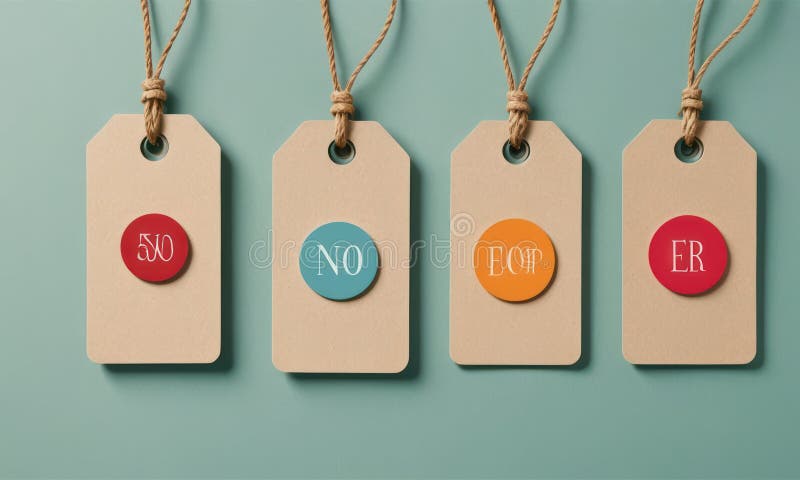 Four Tags with Different Colors are Hanging on a Wall. Stock ...