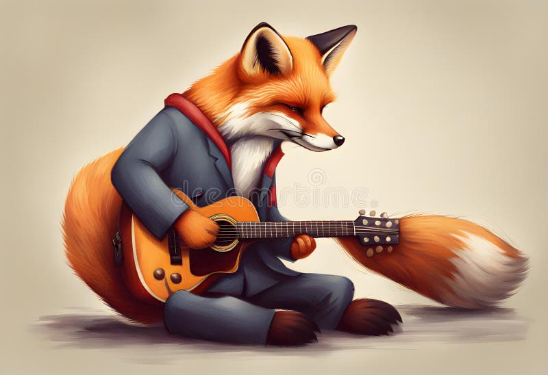 Fox playing guitar stock illustration. Illustration of cartoon - 305770904