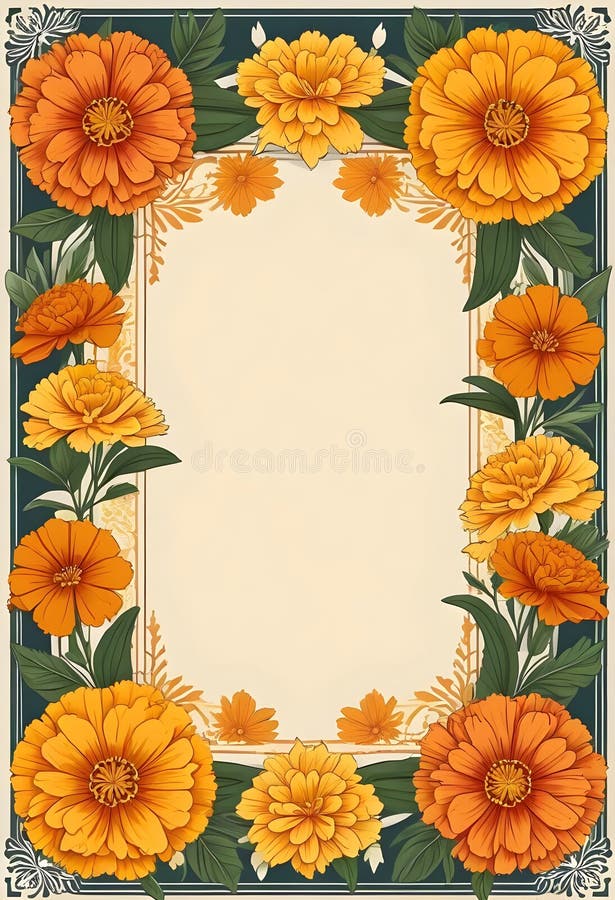 A Framed Picture of Marigold Flowers with an Elegant Decorative Frame ...