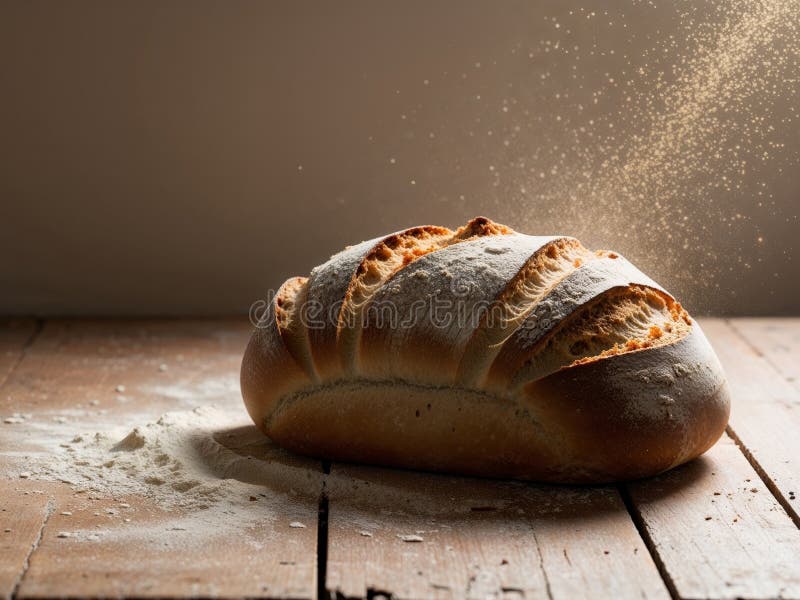 Fresh Baked Bread on Rustic Surface with Warm Light and Golden Dust ...