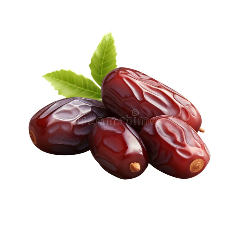 Fresh Dates with Green Leaves on a White Background. Stock Illustration ...