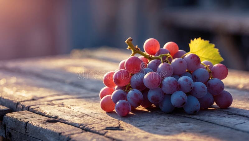 Fresh Grapes on Rustic Table with Morning Light Stock Image - Image of ...
